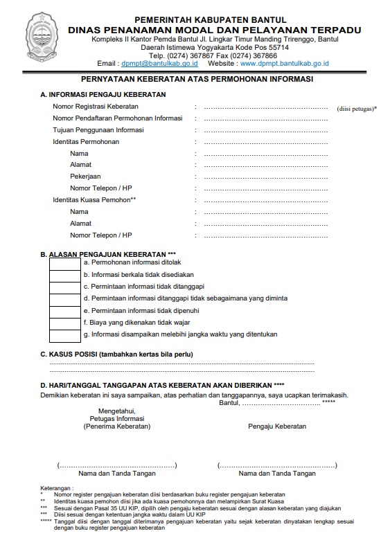 Form Pernyataan Keberatan Atas Permohonan Informasi Publik | DPMPTSP ...